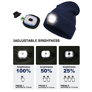 MELASA Unisex Kids LED Beanie, USB Rechargeable Hands Free Headlamp Hat, Night Flashlight Hat, Gifts for Kids Boys Black