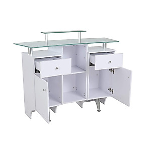 DERMALOGIC Glasglow I Reception Desk with Glass Top, Office Restaurant Beauty Salon Furniture, White 50" L x 19" W
