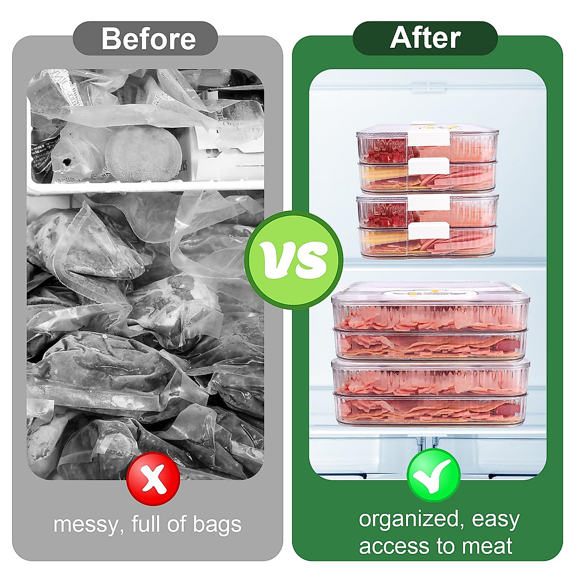 AIERSA Deli Meat Container for Fridge, Lunch Meat Container for Refrigerator, Food Storage Containers with Lids for Cheese, Cold Cuts, Bacon, Ham, Sandwich Meat Keeper, Airtight