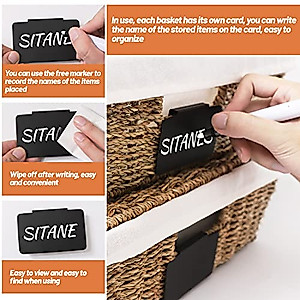 SITANES Seagrass Baskets for Organizing - 2Pcs Wicker Storage Basket with Lids & Liner - Woven Baskets Storage Baskets for Shelves with Black Labels Clips & White Marker 15" x 11" x 5"