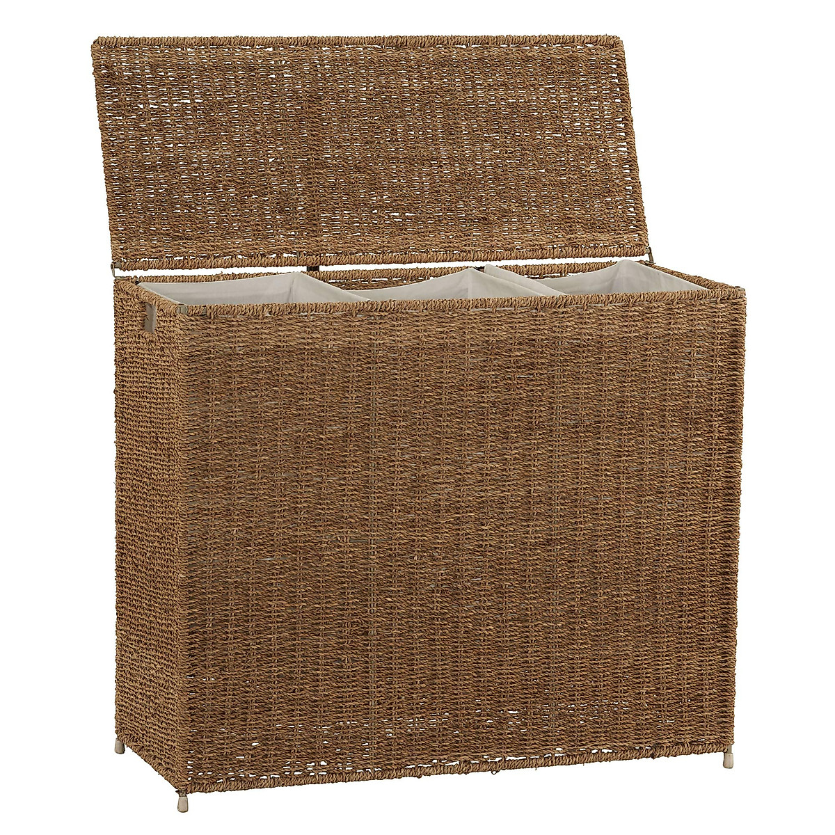 Household Essentials Brown ML-5445 Wicker 3 Compartment Laundry Sorter with Lid | 3 Section Clothes Hamper