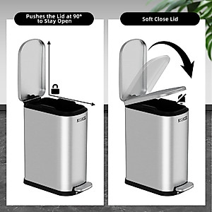 KSSKSS 2.6 Gallon Slim Bathroom Trash Can with Soft Close Lid, 10L Stainless Steel Garbage Can with Removable Liner Bucket, for Narrow Spaces,Bathroom, Bedroom (Silver)