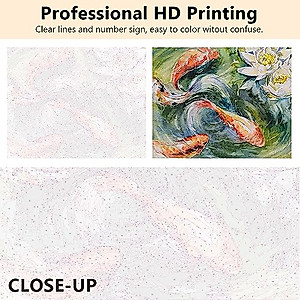 TISHIRON Paint by Numbers Lotus and Fish Paint by Numbers Natural Pond Illustration Printing Adults Kids Beginner Easy Number for Oil Craft Painting 16x20 Inch.