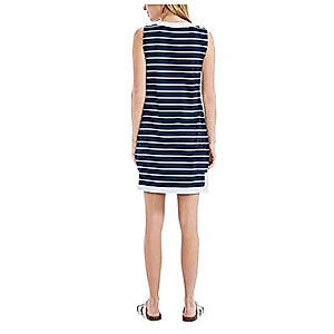 Nautica womens Breton Stripes Sleeveless V-neck Stretch Cotton Polo Casual Dress, Navy, Medium US