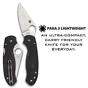 Spyderco Para 3 Lightweight Signature Folding Utility Pocket Knife with 2.92" Stainless Steel Blade and FRN Handle - Everyday Carry - PlainEdge - C223PBK