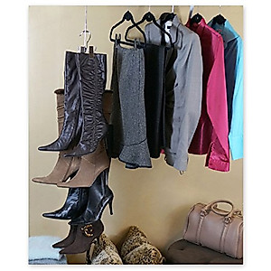 NEW IMPROVED SYSTEM- Boot Stax: Vertical Hanging Boot Rack, Boot Storage, Boot Organizer: 1 Vertical Rod that Swivels + 6 Silver Boot Hangers (Silver)