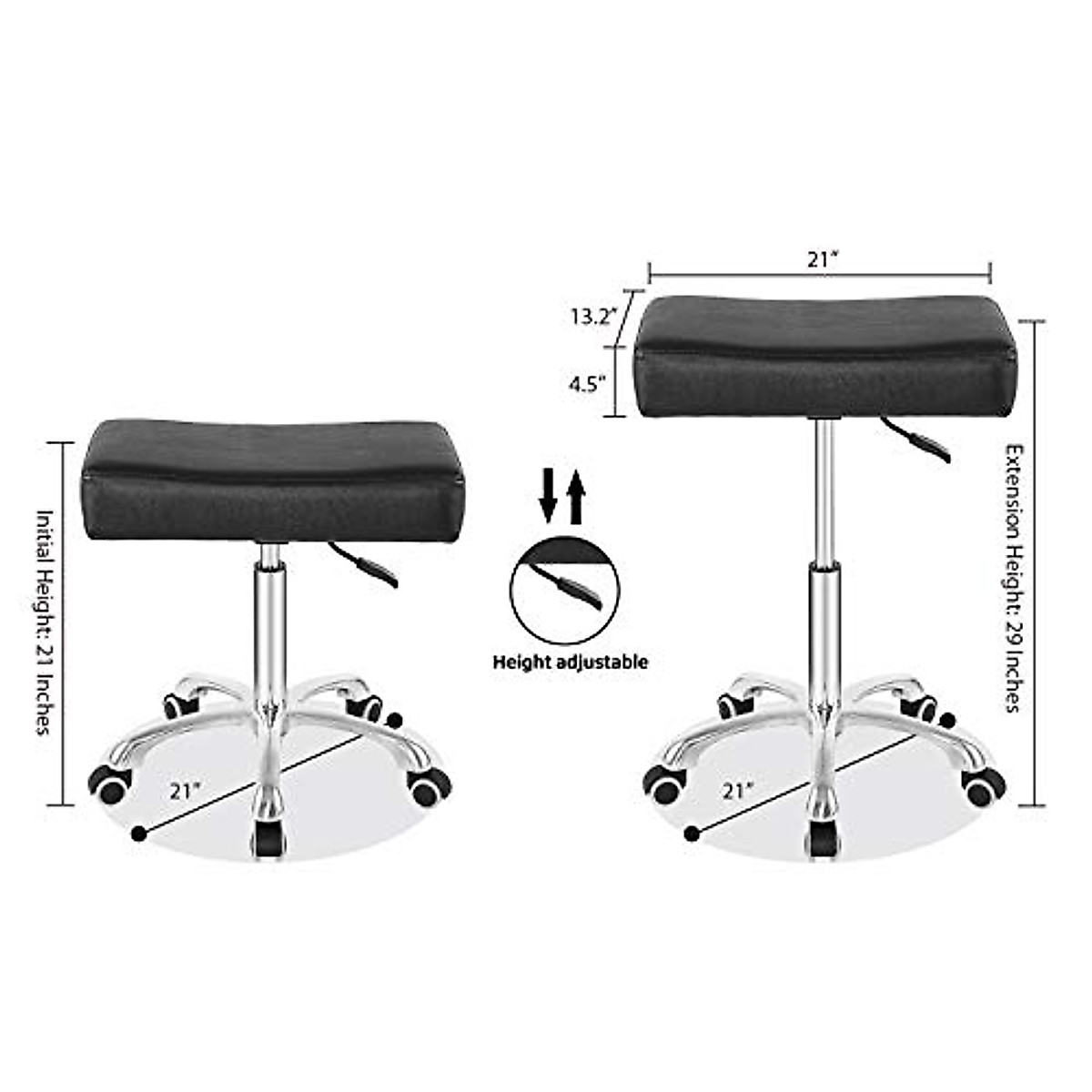 Nazalus Rolling Swivel Stool Height Adjustable with Wheels Heavy Duty for Office Home Desk Counter Salon (Black) (Black, Without Footrest)