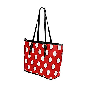 InterestPrint Po-lka Dots White and Red Pattern Top Handle Satchel HandBags Shoulder Bags Tote Bags Purse