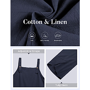 UANEO Womens Cotton Adjustable Casual Summer Bib Overalls Jumpsuits with Pockets (Navy, XL)