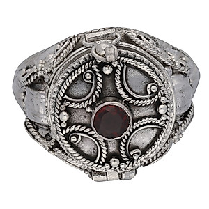 Medieval Ringed Cross Poison Locket Sterling Silver and Garnet Ring Size 8(Sizes 6,7,8,9,10)