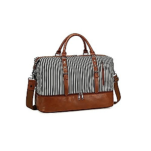 CAMTOP Weekender Bags for Women Travel Duffle Overnight Weekend Bag with Toiletry Bag and Shoe Compartment (50L,Stripes)