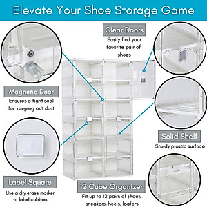 BIRDROCK HOME Shoe Rack Organizer for Closet Floor | 6 Tiers Freestanding | 12 Small Storage Cubes & Door | Foldable Storage Cabinet | Fits a Variety of Shoes: Heels, Sneakers, Loafers, or Sandals