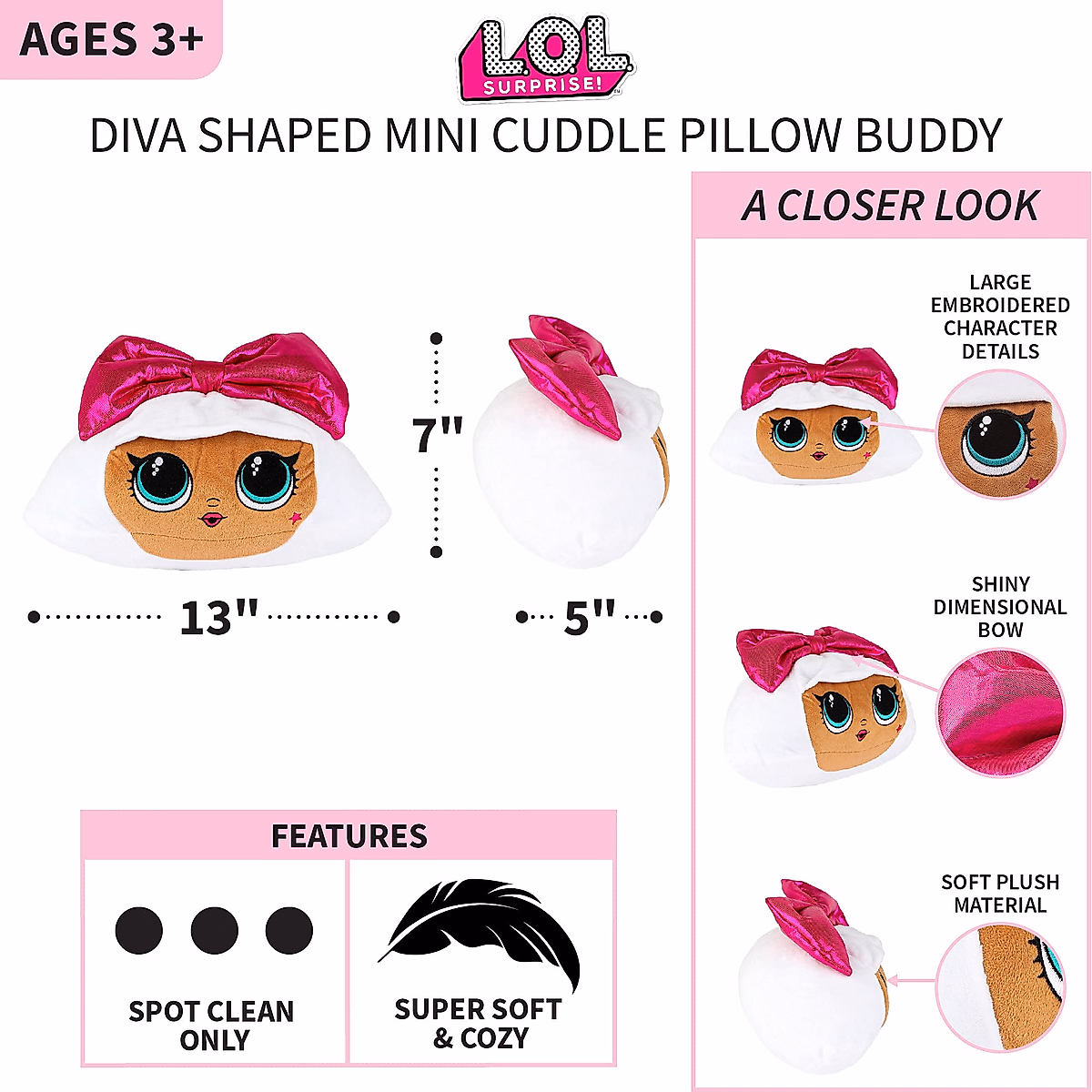 Franco Kids Bedding Super Soft Plush Mini Cuddle Pillow Buddy, One Size, LOL Surprise Diva