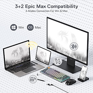 Redragon K652 75% Wireless RGB Mechanical Keyboard, Tri-Mode 84 Keys Ultra-Thin Gaming Keyboard w/Aluminum Top Plate, 100% Supported Win/Mac System & Low Profile Brown Switch