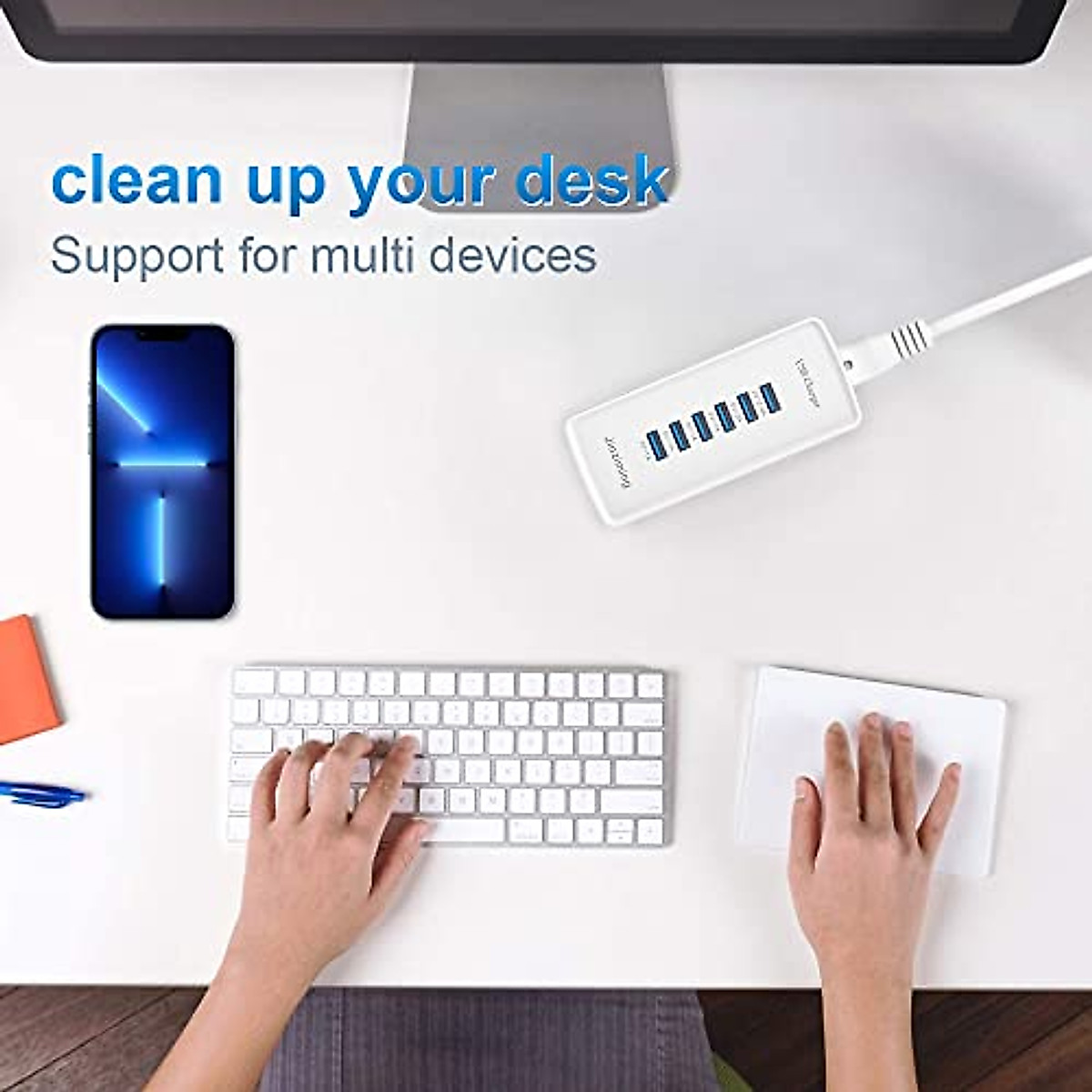 USB Charger 6 Ports USB Wall Charger USB Charging Station for Multiple Devices Desktop Power Hub Smart Plug Dock Charger Block for iPhone Xs/X iPad Pro/Air Galaxy S9/S8 LG Laptop Smartphones