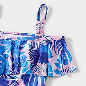 IFFEI Family Matching Swimsuits One Piece Off Shoulder Bathing Suits Floral Printed Ruffles Mommy and Me Swimwear Men: L