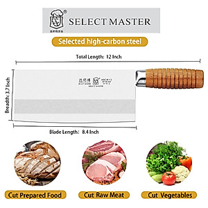 SELECT MASTER Chinese Slicing Knife for pro Chefs mincing carving and chopping, wide and thin blade, Cleaver knife series