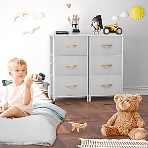 ROMOON Dresser for Bedroom, 3 Chest of Drawers, Fabric Nightstand with Organizer Storage Drawers, Small Closet Dresser for Bedroom, Closet, Entryway, Hallway, Nursery Room (Grey)