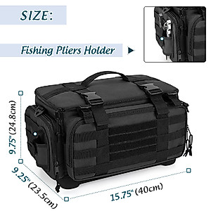 DSLEAF Waterproof Tackle Box Bag with Rod Holder, Soft Fishing Tackle Storage Bag with Non-Slip Base for Saltwater or Freshwater Fishing (Patent Design), Only Bag