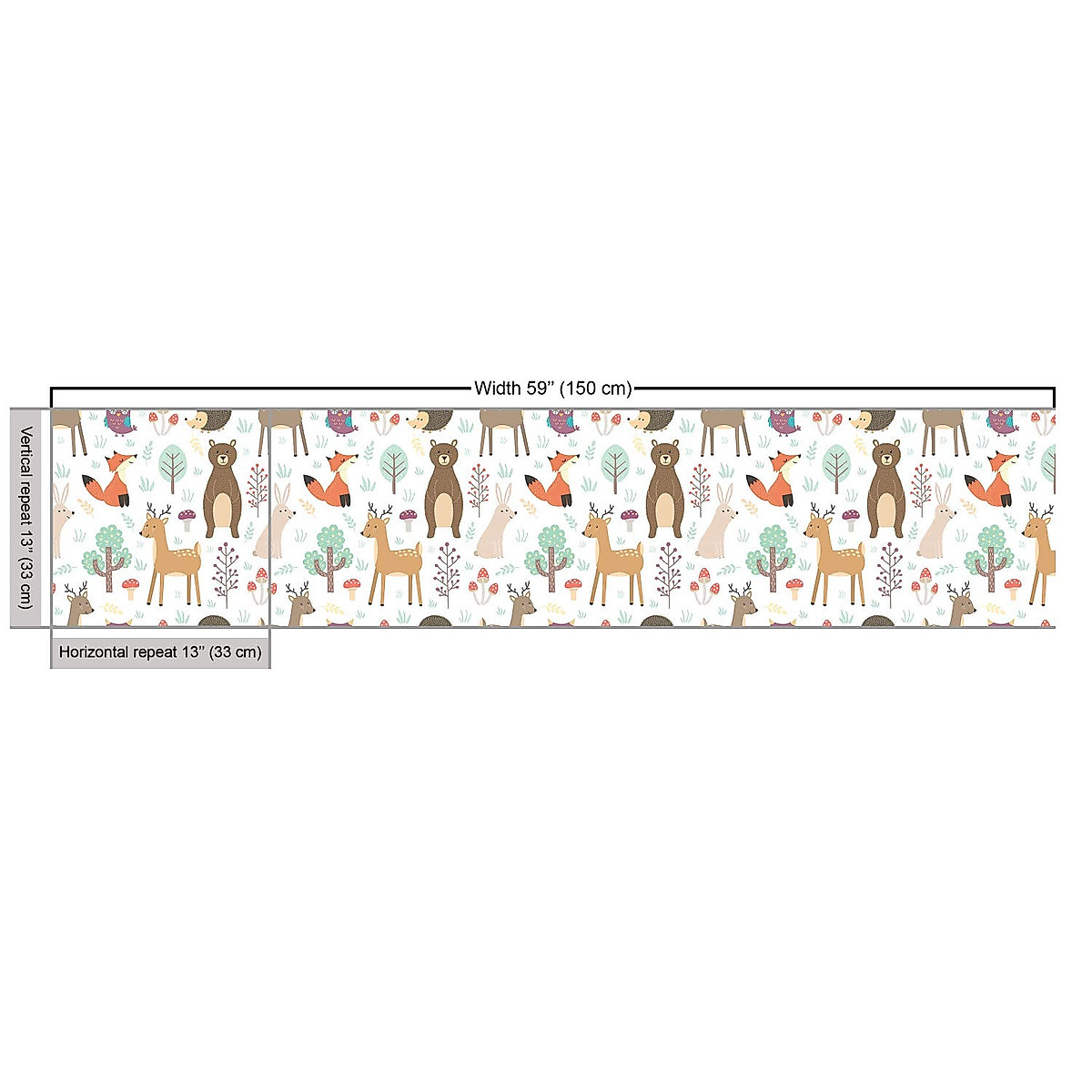 Lunarable Forest Fabric by The Yard, Hand Drawn Bear Owl Hedgehog Mushroom Moose Rabbits Friends Pattern, Decorative Fabric for Upholstery and Home Accents, 3 Yards, Coffee Brown