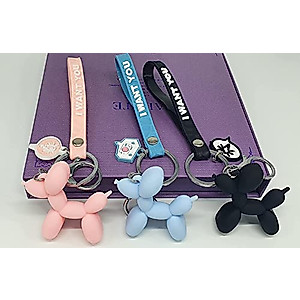 Cute Dog Keychain Balloon Dog Style Keyring soft Silicon interior decor Car Home Office Decoration Animal Keyhook Lovely Puppy Key Holder (3ea set(Black+Pink+Sky-blue))