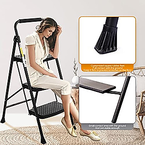 3 Step Ladder, Folding Step Stool with Wide Anti-Slip Pedal, Lightweight 500lbs Step Ladder 3 Step Folding, 3 Step Ladder Folding Step Stool for Adults, Portable Kitchen Step Stool Black