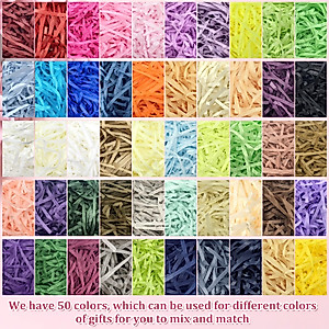 Tigeen 50 Pack Crinkle Cut Paper Shred Filler 2.2 LB Crinkle Paper Shredded Paper Filler Raffia Confetti Paper Shreds Basket Grass for Gift Wrapping DIY Craft Box Packing and Filling, 50 Colors