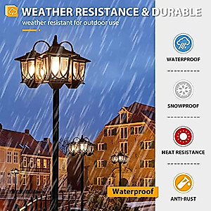 PASAMIC Outdoor Solar Lamp Post Lights Solar Powered, Solar Floor Lamps Outdoor Lights,3-Head Waterproof Street Lights for Garden,Lawn,Pathway,Driveway,Front/ Back Door,60 Lumens,3 Extra Spare Bulbs