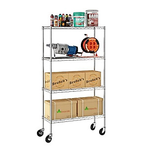 Furinno Wayar 4-Tier Metal Storage Shelf Rack Cart with Casters, 36 x 14 x 58, Stainless Steel