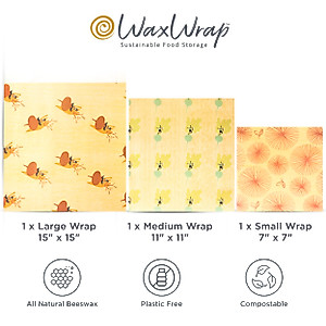 WaxWrap Beeswax Wraps for Food - Organic Cotton Food Wraps - Eco Friendly Reusable Stretch Wrap - Bees Wax Wraps Reusable Food Storage | Assorted 3 Pack (S, M, L)