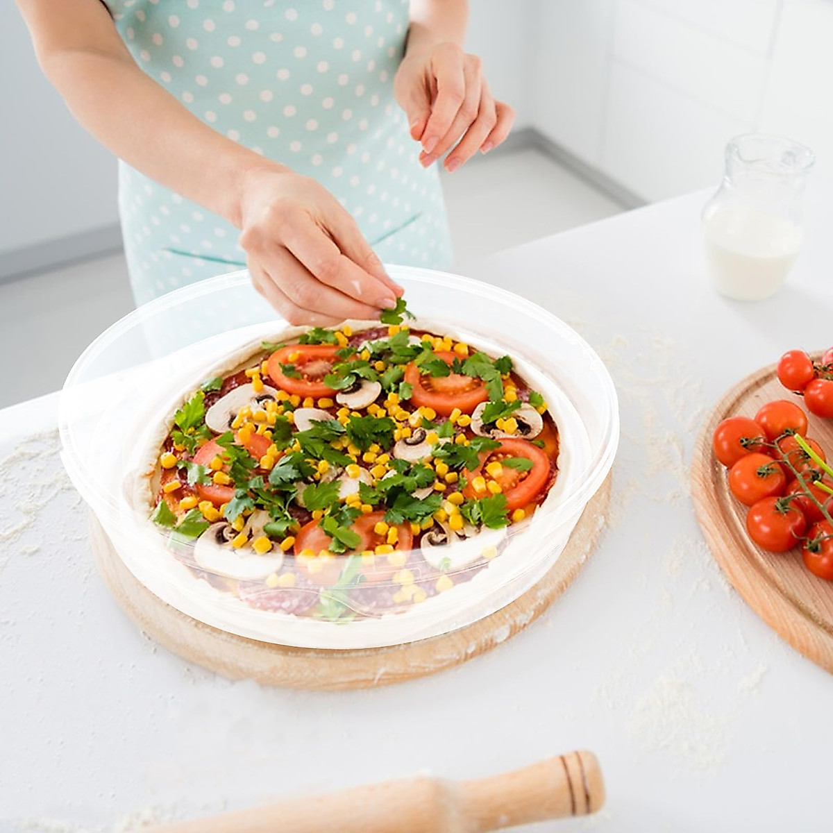 11.5 Inch Clear Pie Containers With Lids and Handle Round Pie Carrier Reusable 2 Compartments Pizza box Leftover Pizza Keeper for Food Cake Cheesecake Tortilla Pastry