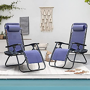 Homall Zero Gravity Chair Patio Folding Lawn Outdoor Lounge Gravity Camp Reclining Lounge Chair with Cup Holder Pillows for Poolside Backyard and Beach Set of 2 (Blue)