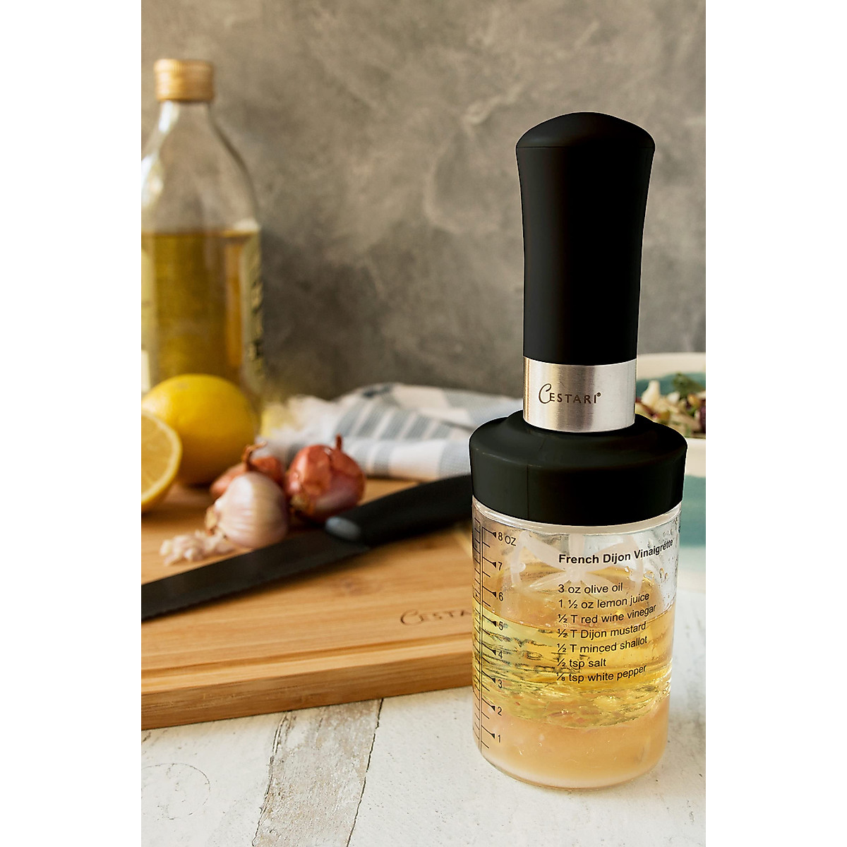 Glass Salad Dressing Bottle: Premium Borosilicate Salad Dressing Shaker with Mixer Insert • Leak Proof Salad Dressing Blender and Dispenser with Measurements and Recipes • Reusable Vinaigrette Cruet