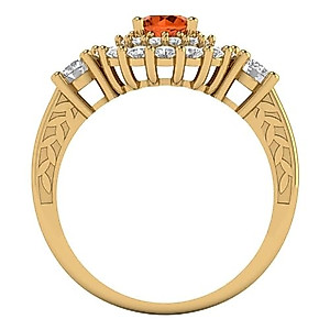 Clara Pucci 1.12 ct Round Cut Halo Solitaire Genuine Red Simulated Diamond Engagement Promise Anniversary Bridal Ring 18K Yellow Gold 3.5