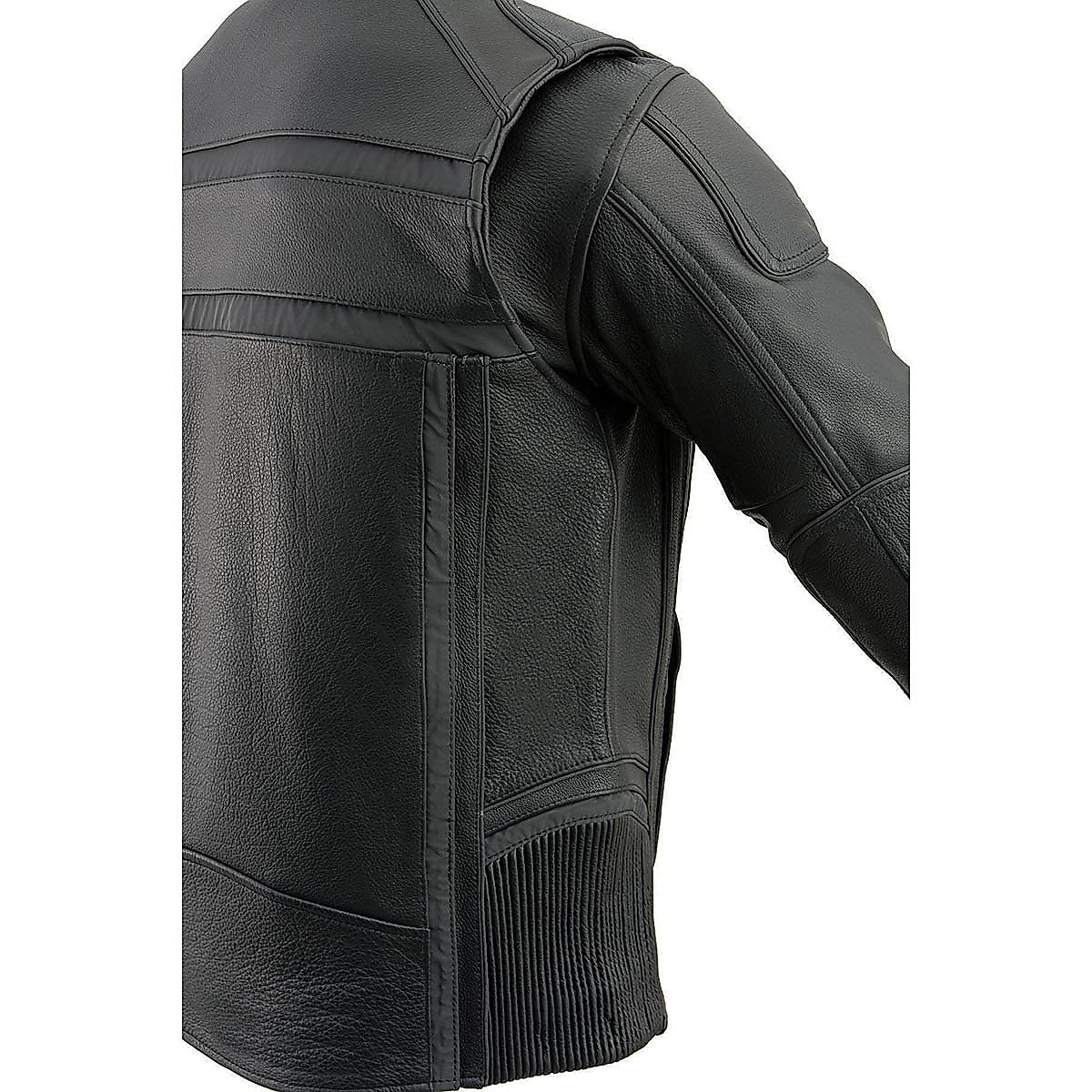 Milwaukee Leather ML2083 Men's Black Premium Leather Vented Motorcycle Rider Jacket w/Reflective Piping - Large