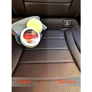 Herrontown Leather Cleaner for Furniture, White Saddle Soap Made by Coconut Oil and Nature Wax. (9 oz Plus 1 Sponge and 1 Cleaning Cloth) Leather Care Kit for Car Interior, Couch, Boots, Shoes, Seats