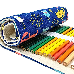 allydrew Pencil Roll Organizer, Colored Pencil Wrap Pouch (72 slots), Cats & Birds