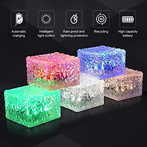 Blingbin Solar Led Ice Brick Lamp, Ice Square Cube Glass Light Solar-Powered Intelligent Light Control Waterproof Ice Block Floor Lawn Light for Garden Corridor Pathway Patio, Transparent