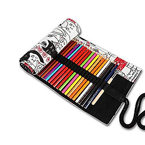 Funny live 24/36/48/72 Slots Colored Pencil Wrap Roll up Pen Holder Case Drawing Coloring Pencil Roll Organizer Stationery Case for Student Artist Traveler (Couple Cats, 24 Slots)