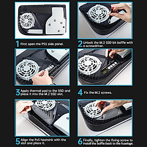 ELUTENG Heatsink SSD PS5 with 4 Thermal Pads PS5 SSD Heatsink Cover NVME PS5 2 in 1 Heatsink for PS5 Aluminum M.2 2280 SSD Cooling Mounting Post Kit Heat Sink for PS5 Computer Gaming PC Use(Black