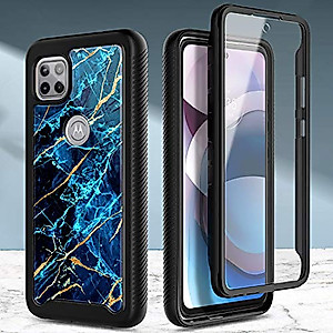 NZND Case for Motorola Moto One 5G Ace (One 5G UW Ace) with [Built-in Screen Protector], Full-Body Protective Shockproof Rugged Bumper Cover, Impact Resist Durable Phone Case (Marble Design Sapphire)