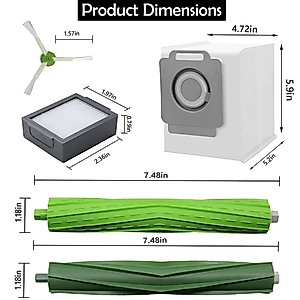 Chrostion Replacement Parts Fit for iRobot Roomba i7 i7+ i3 i3+ i4 i4+ i5 i5+ i6 i6+ i8 i8+ j7 j7+/Plus j8 j8+ E5 E6 E7 Robot Vacuum,2 Set Brushes,6 Filters,8 Side Brushes,8 Pack Bags