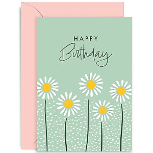 Old English Co. Daisy Flower Happy Birthday Card For Her - Cute Daisy Birthday Card for Women - Birthday Card for Mum, Sister, Grandmother, Auntie | Blank Inside with Envelope