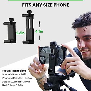 KobraTech Cell Phone Tripod Mount Adapter with Bluetooth Remote | Fits Any Size Smartphone Including iPhone 14 Plus, Pro Max, S23 Ultra and More | iPhone Tripod Mount Holder with Built-in Cold Shoe