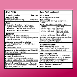 Amazon Basic Care Children's Allergy Relief Liquid, Kids Allergy Medicine with Diphenhydramine HCl, Antihistamine, Cherry Flavor, for Children Ages 6-11 Years, 8 Fl Oz (Pack of 1)