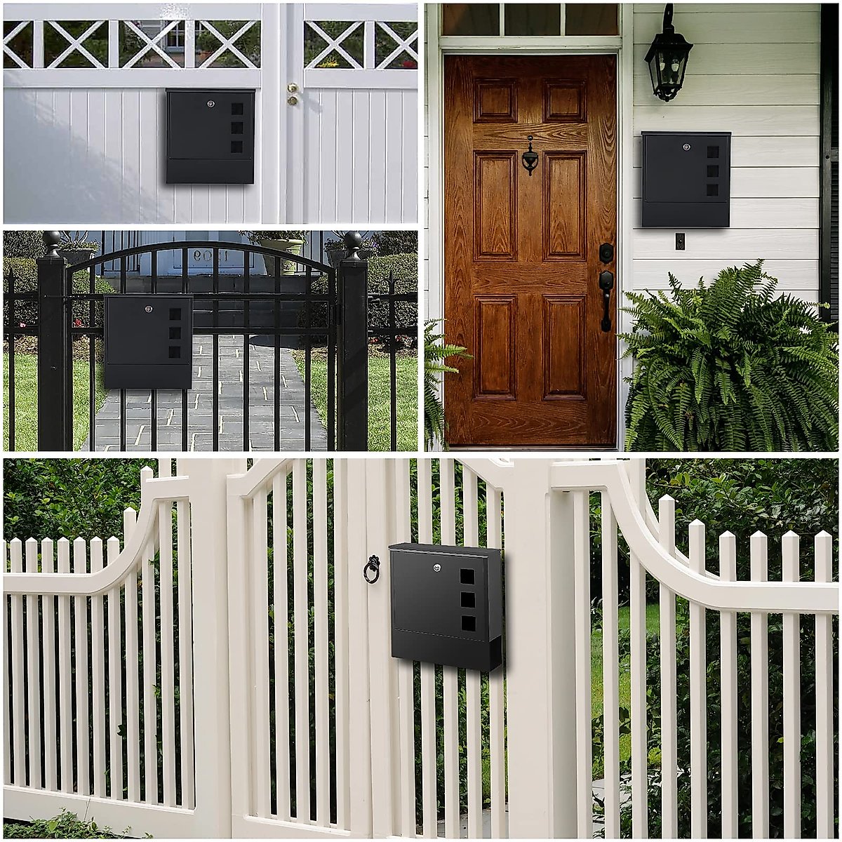 KYODOLED Locking Mailbox Wall Mount, Locked Mail Boxes, Mailbox with Key Lock for Outside, Large Capacity Drop Box for Newspapers, 13 x 3.4 x 11.8 Inch, Black