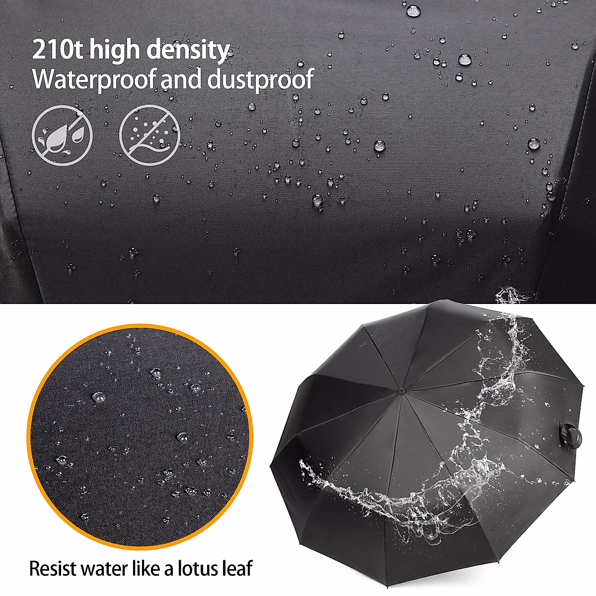 Zrvek Compact Travel Windproof Umbrella Auto Open Close Collapsible Folding Umbrellas Portable Umbrellas for Rain Black 46