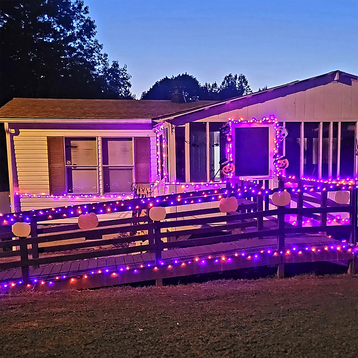TW SHINE 2 Pack Solar Halloween Lights Decorations Outdoor, Total 400LED 132FT Solar Powered Outdoor Halloween Light with 8 Modes, Waterproof Halloween Decor for Home Tree Party Yard (Purple & Orange)