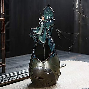 TONGYOU Ceramic Waterfall Backflow Incense Burner Incenser Holder Home Decor Aromatherapy Ornament+ 10 Cone Incense Free (Blue Style4)