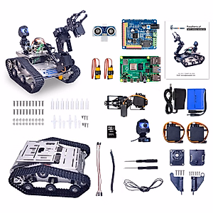 Smart Robot Car Kit for Raspberry Pi, Tank Robot Chassis Real-Time Video Transmission, WiFi/Bluetooth Control, Path Planning, Programmable Robot Kit (Stainless steel chassis+Raspberry Pi 4B(4GB))